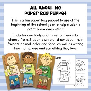 Back to School All About Me Paper Bag Puppet Kids Craft Activity - Etsy