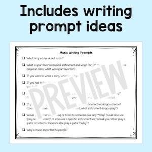 Music Fun Writing Craft Activity With Prompts for Kindergarten, 1st ...