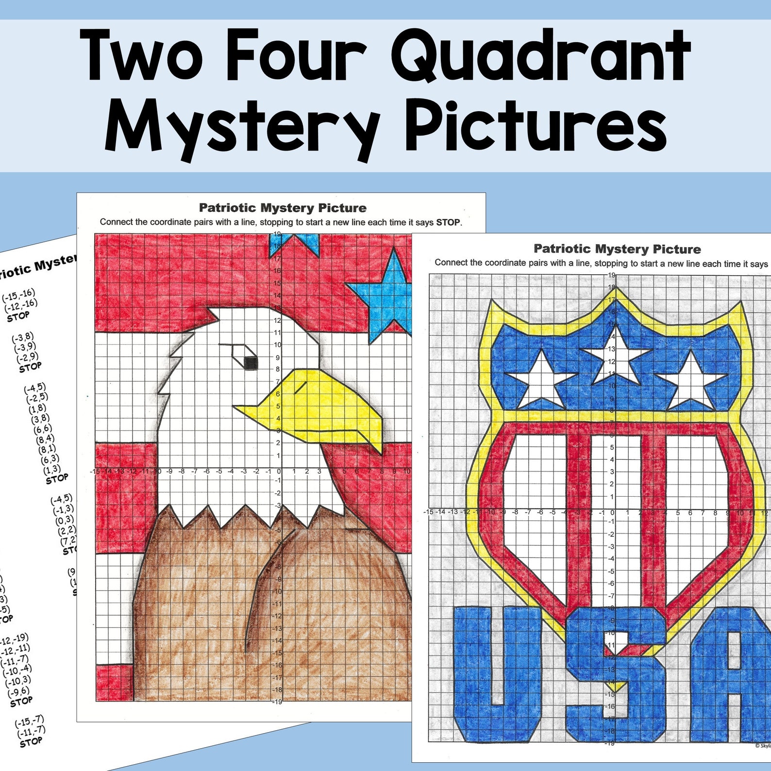 Patriotic Coordinate Plane Math Mystery Graphing Pictures in Four ...