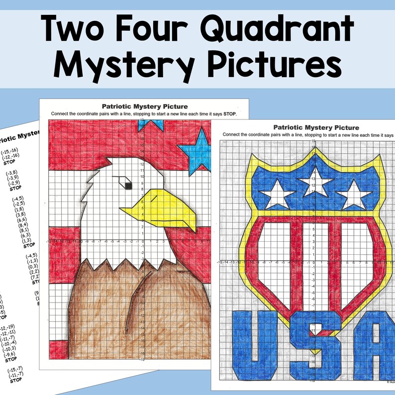 Patriotic Coordinate Plane Math Mystery Graphing Pictures in Four ...