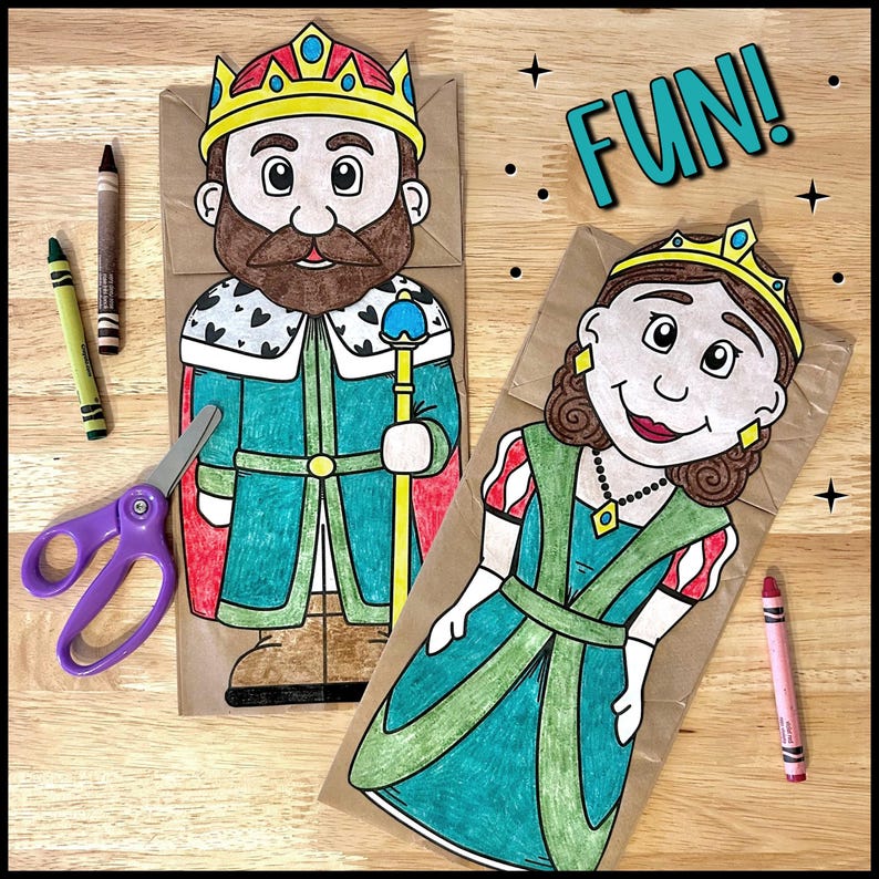 King and Queen Paper Bag Puppets Fun Craft Activity for Kids - Etsy