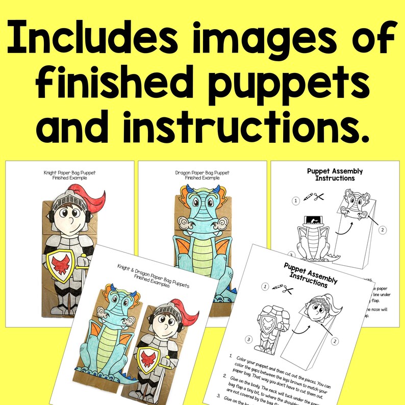 Knight and Dragon Paper Bag Puppets Fun Craft Activity for Kids - Etsy