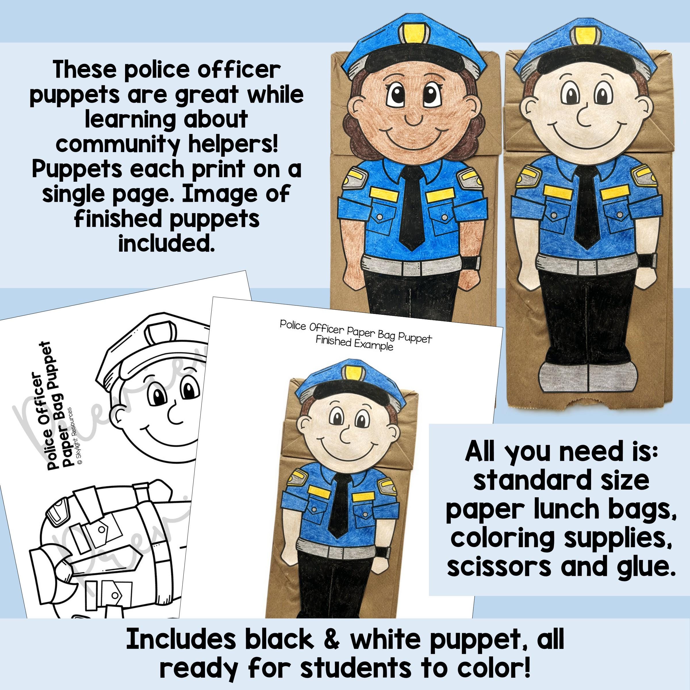 Police Officer Paper Bag Puppets, Fun Community Helper Craft Activity ...