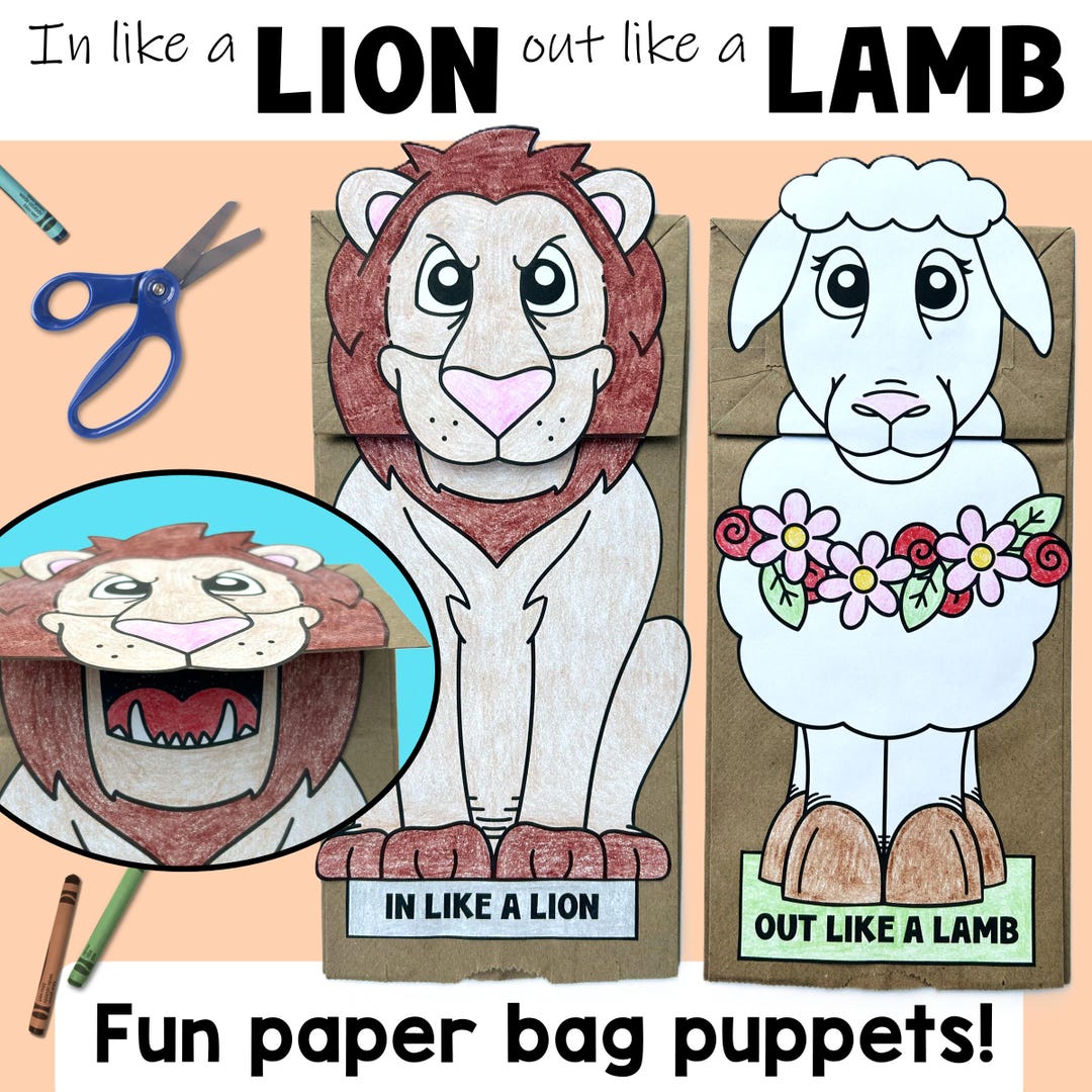 March in Like a Lion, Out Like a Lamb Paper Bag Puppet Spring Craft ...