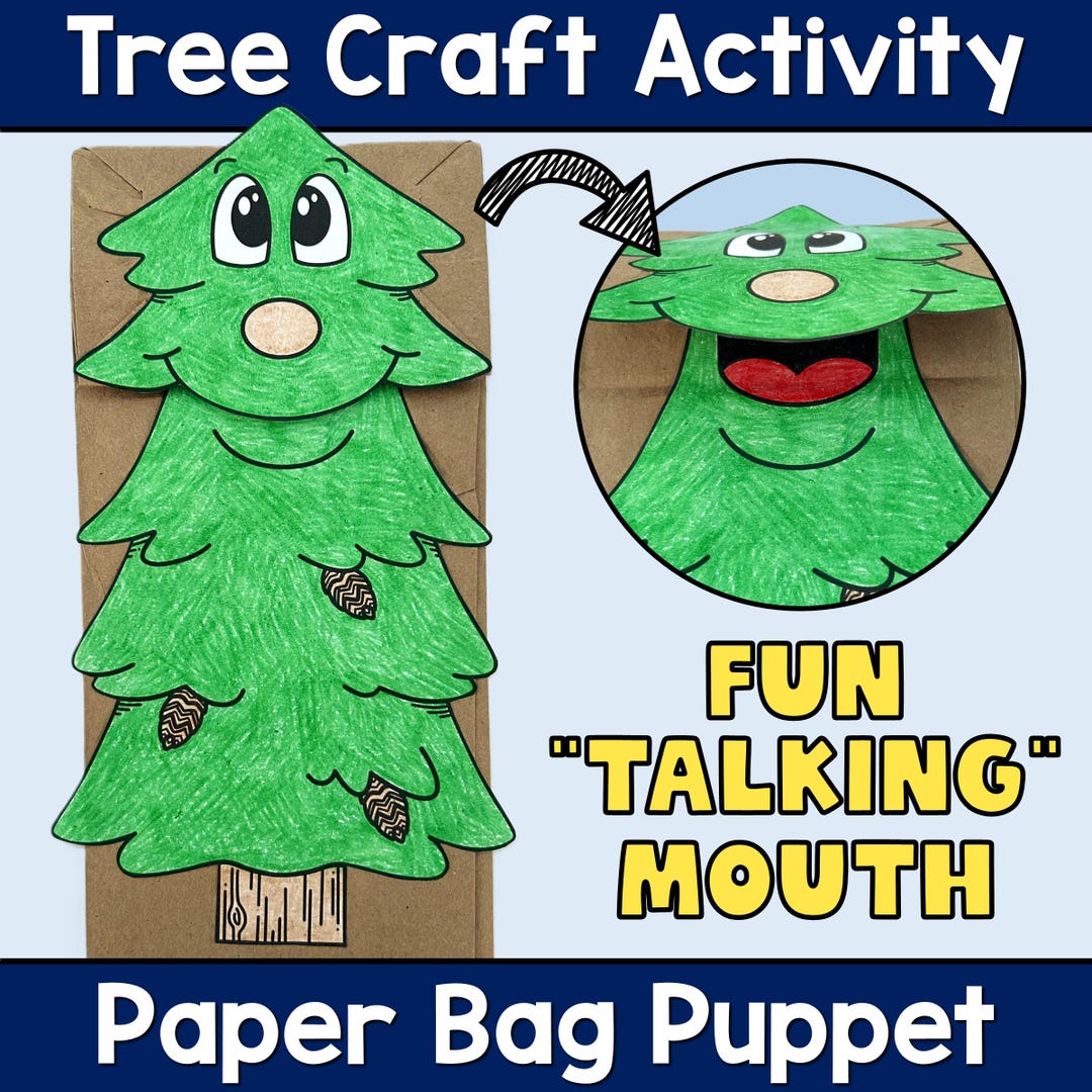 Tree Paper Bag Puppet Craft Activity for Earth Day or Arbor Day, Fun ...