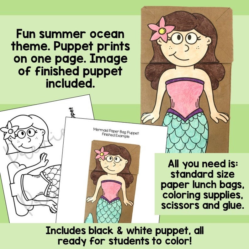 Paper Bag Puppet Craft | Mermaid Summer Ocean Theme | Fun Activity for ...