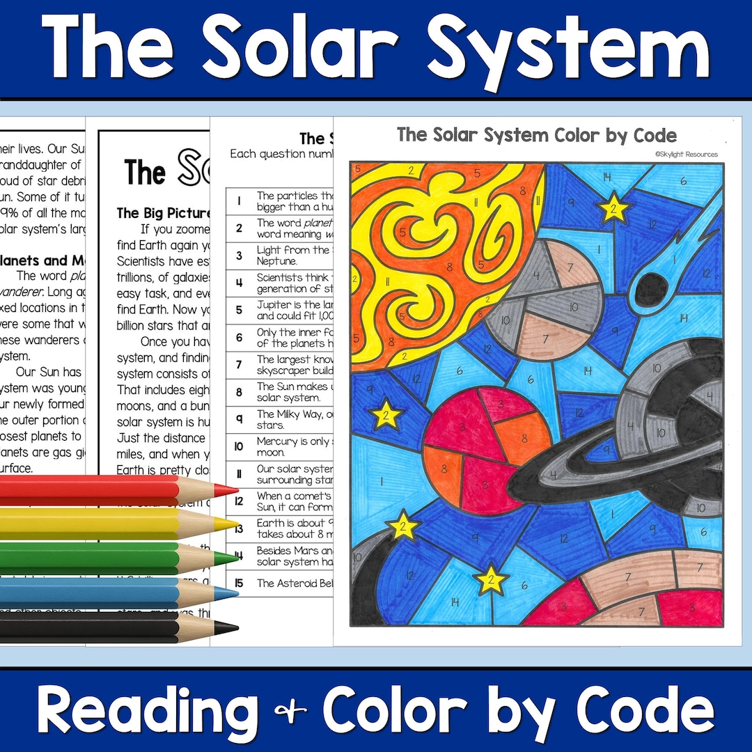 Solar System Reading and Color by Number Activity, Space Science ...