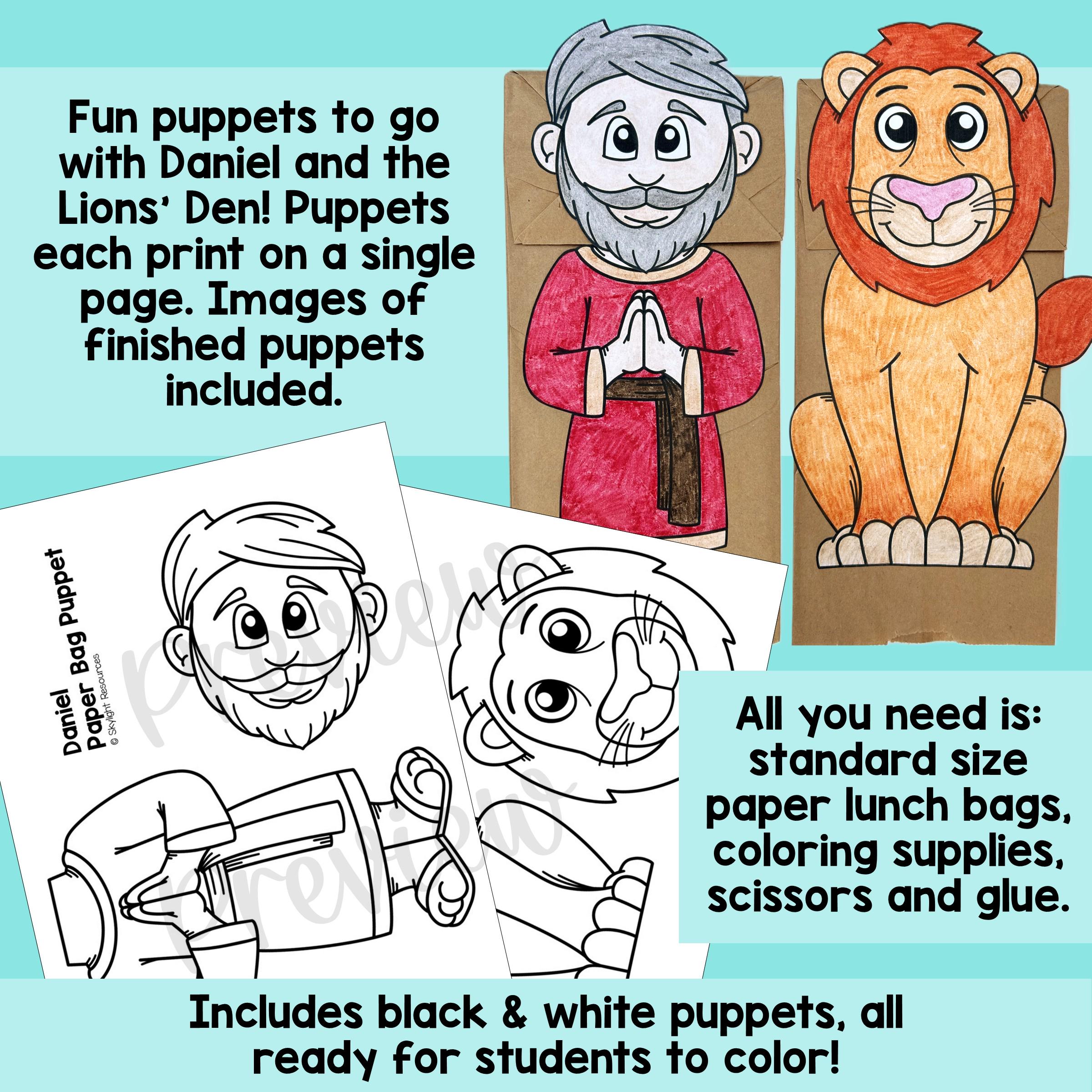 Daniel and the Lions' Den Paper Bag Puppets Bible Lesson Craft Activity ...