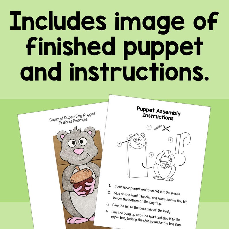 Squirrel Paper Bag Puppet: Kids Craft Activity (digital Download) - Etsy