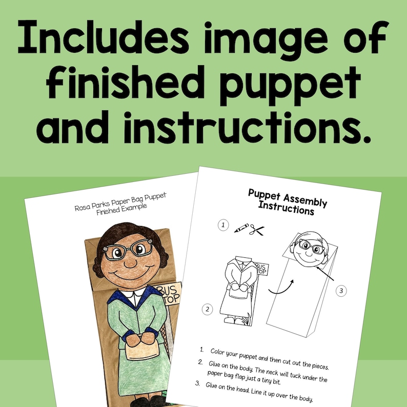 Black History Month, Women's History Month Rosa Parks Puppet Craft ...