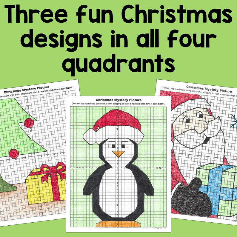 Christmas Coordinate Plane Mystery Graphing Pictures Four Quadrant - Etsy
