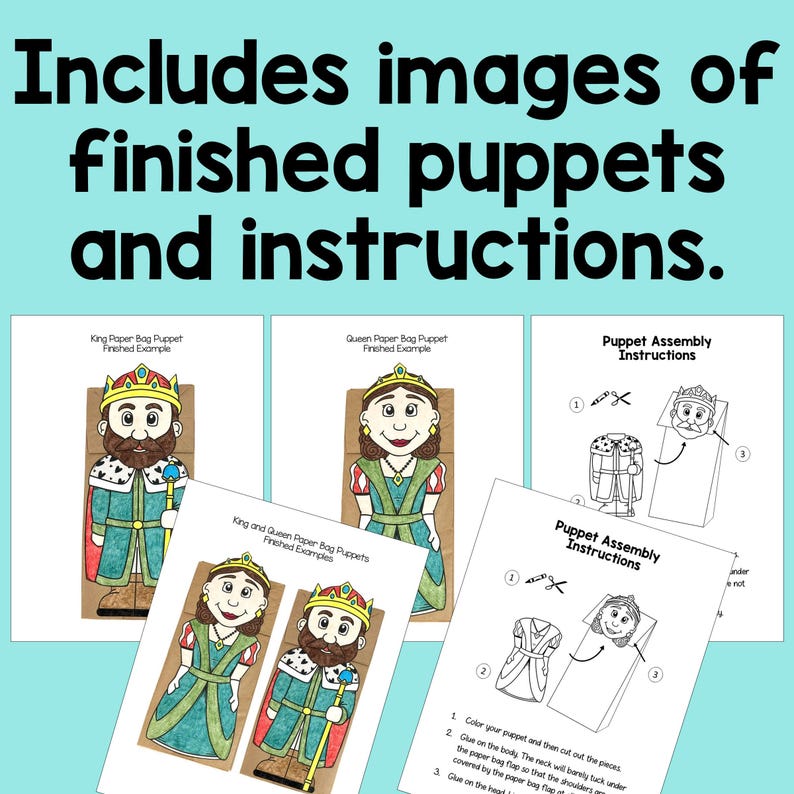 King and Queen Paper Bag Puppets Fun Craft Activity for Kids - Etsy