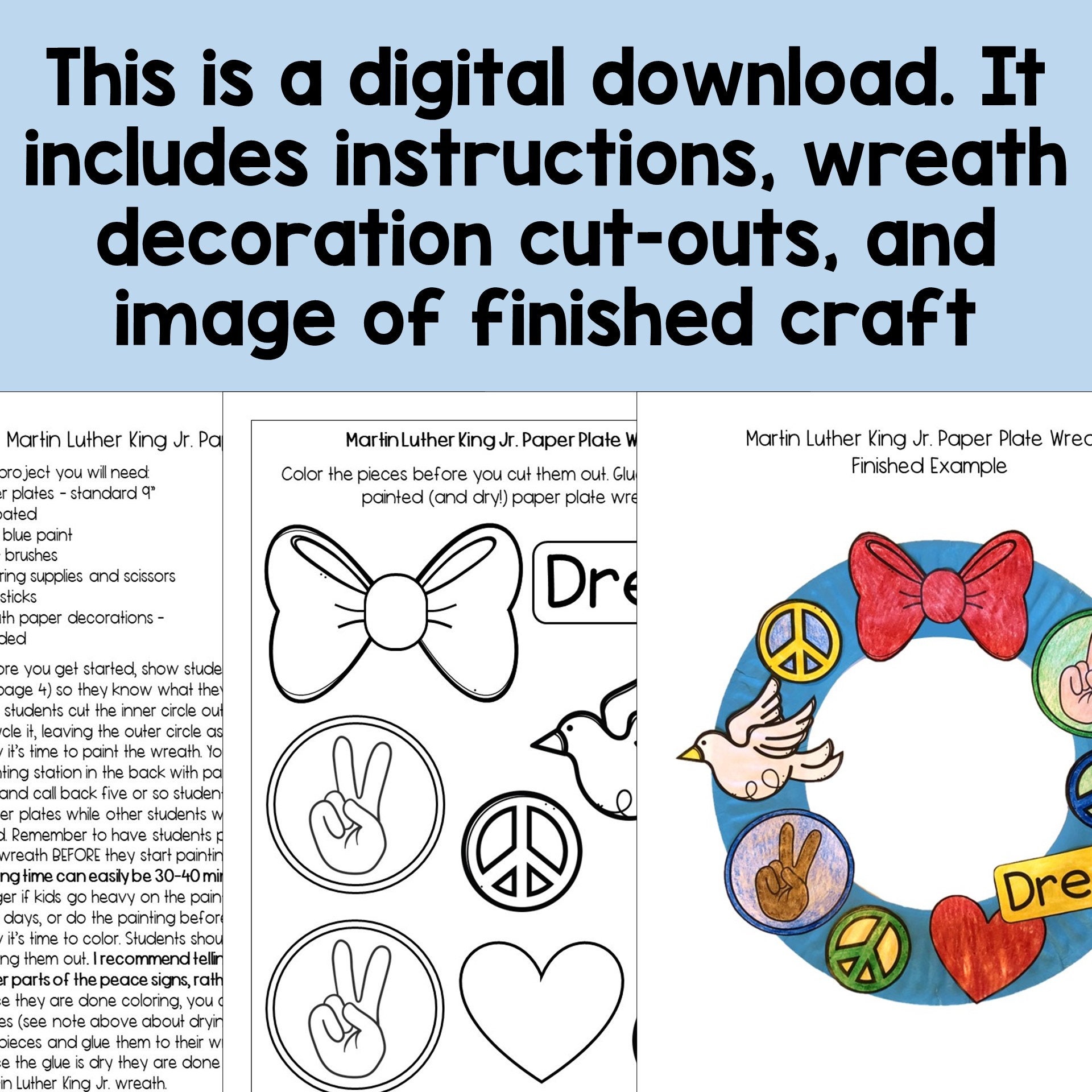 Martin Luther King Jr. Paper Plate Wreath Craft Activity - Etsy