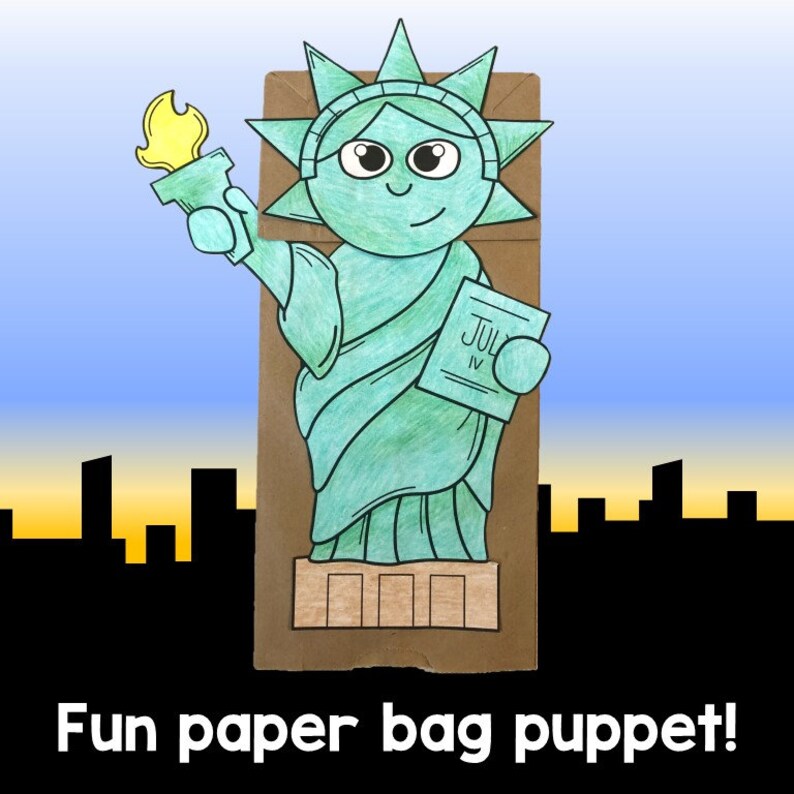 Statue of Liberty Paper Bag Puppet Craft Activity for Kids - Etsy