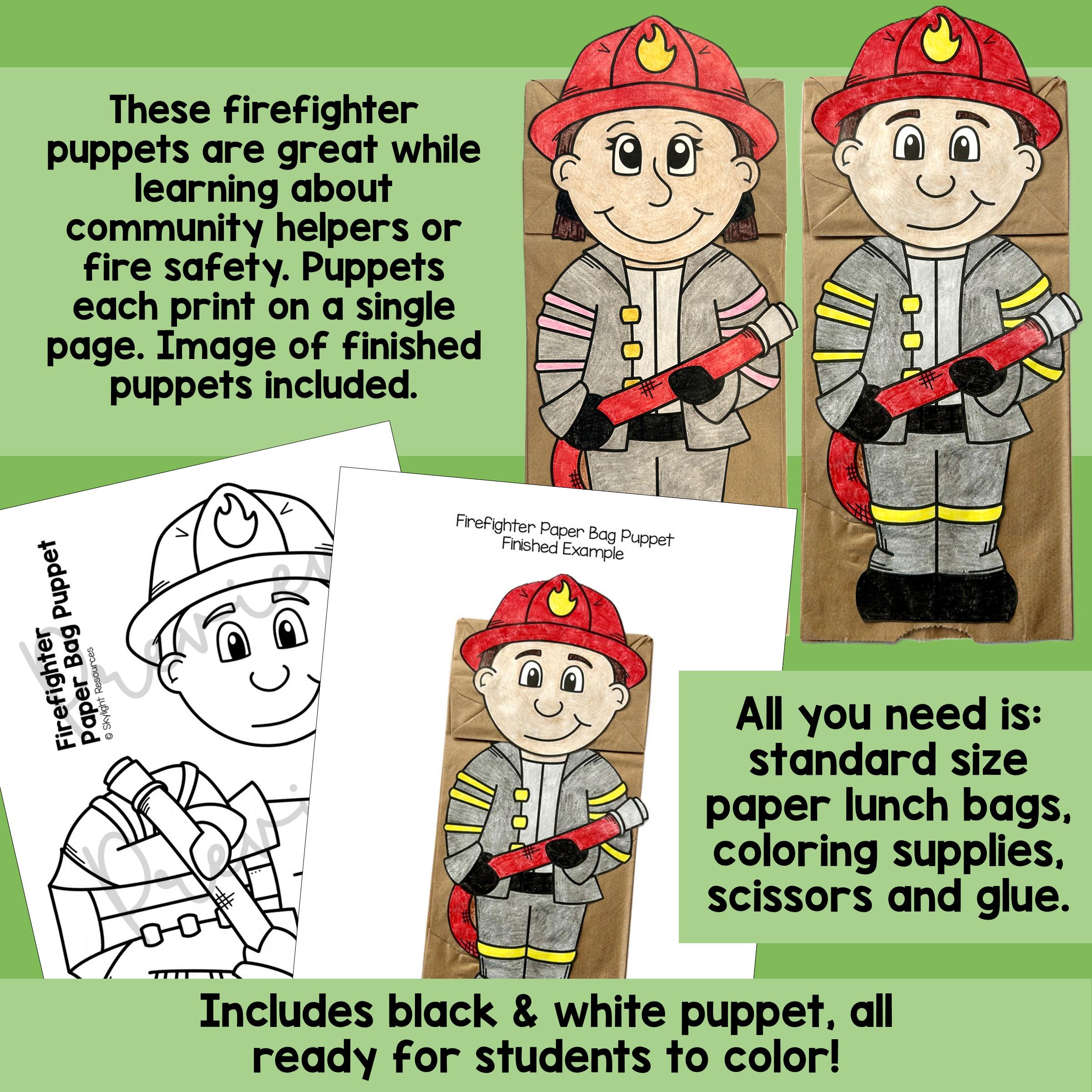 Firefighter Paper Bag Puppets | Fun Community Helper Craft Activity for ...