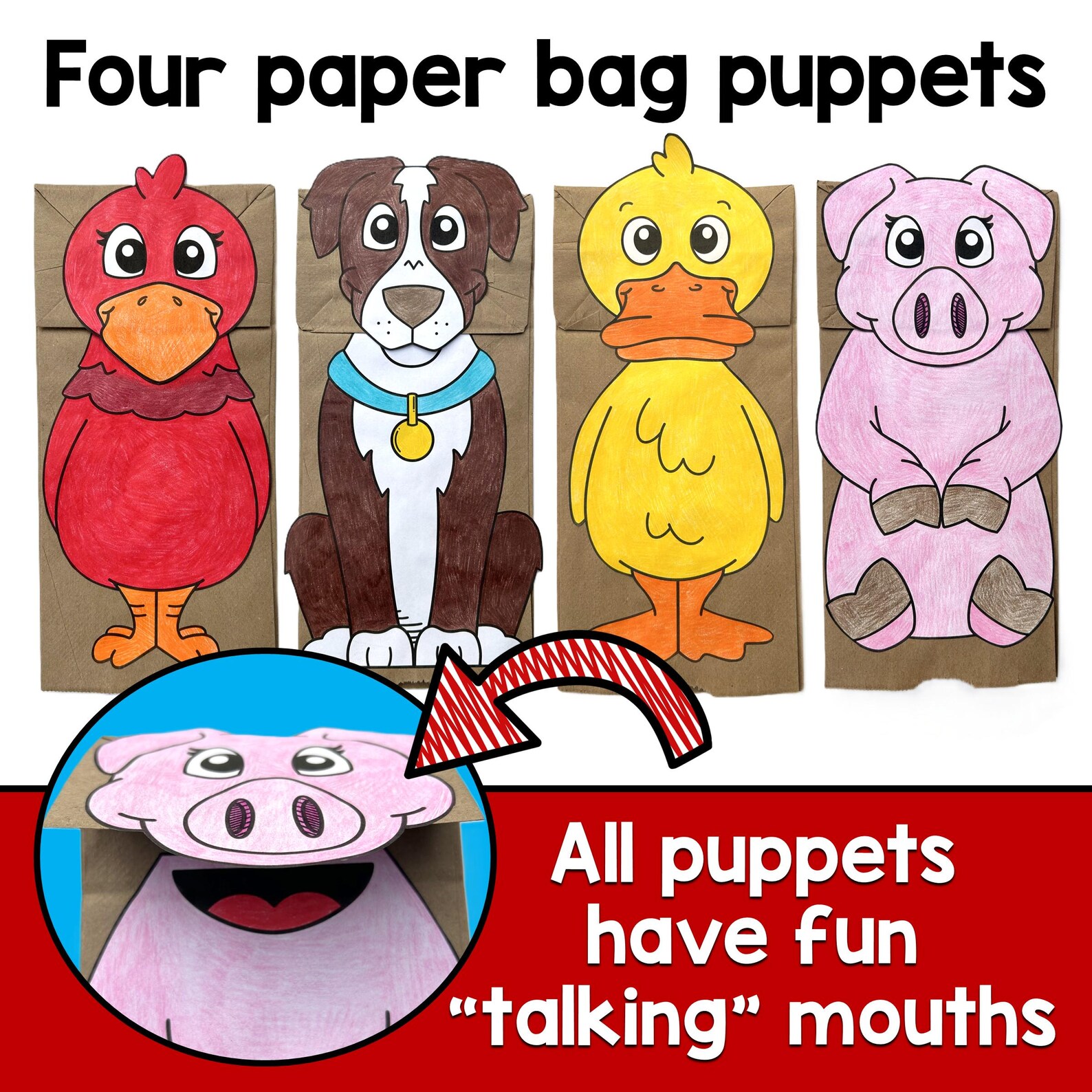 The Little Red Hen Story Retell, Paper Bag Puppets and Reading Craft ...