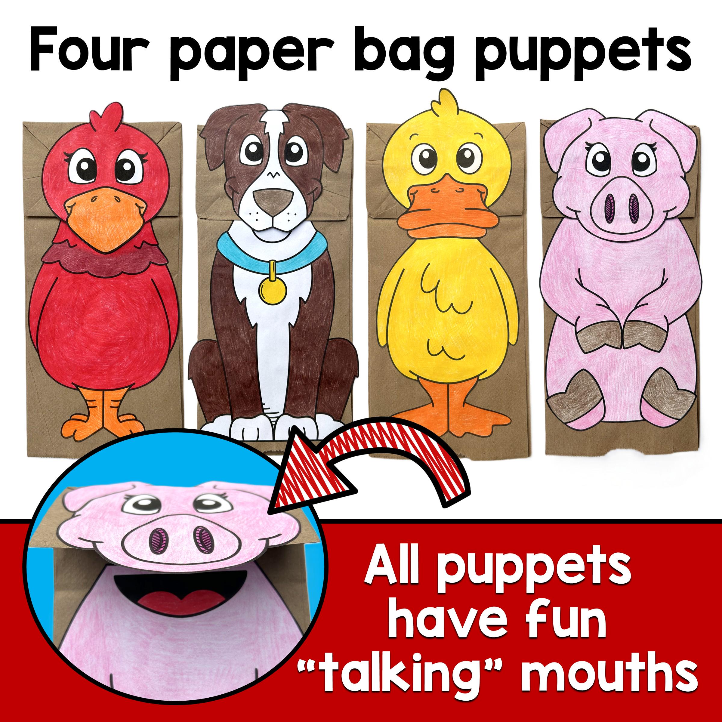 The Little Red Hen Story Retell, Paper Bag Puppets and Reading Craft ...