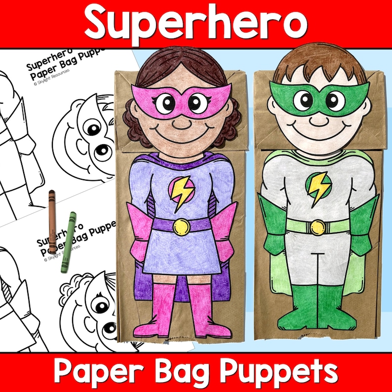 Superhero Paper Bag Puppets Craft Activity Fun for Kindergarten, 1st ...
