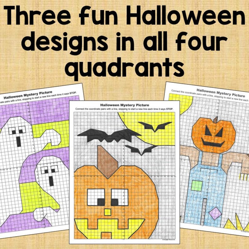 Halloween Four Quadrant Coordinate Plane Graphing Mystery Pictures Math ...