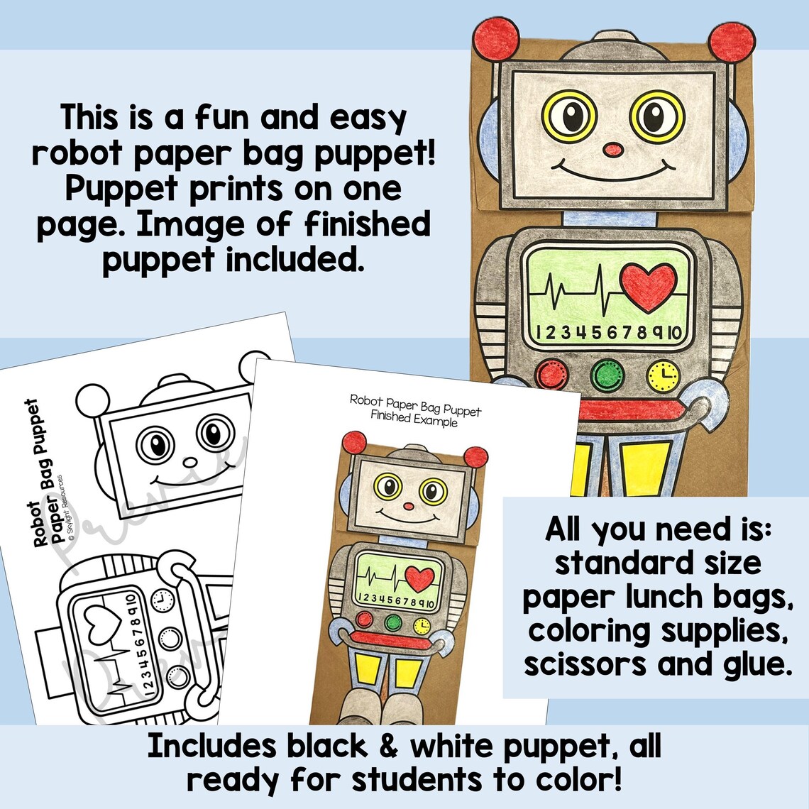 Robot Paper Bag Puppet Fun Craft Activity for Kids - Etsy