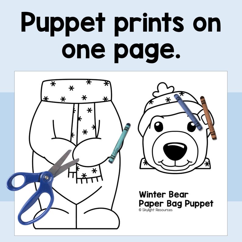 Winter Bear Paper Bag Puppet Activity, Fun Polar Bear Animal Craft - Etsy