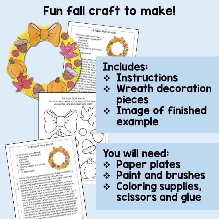Fall Wreath Paper Plate Craft Activity for Kids - Etsy