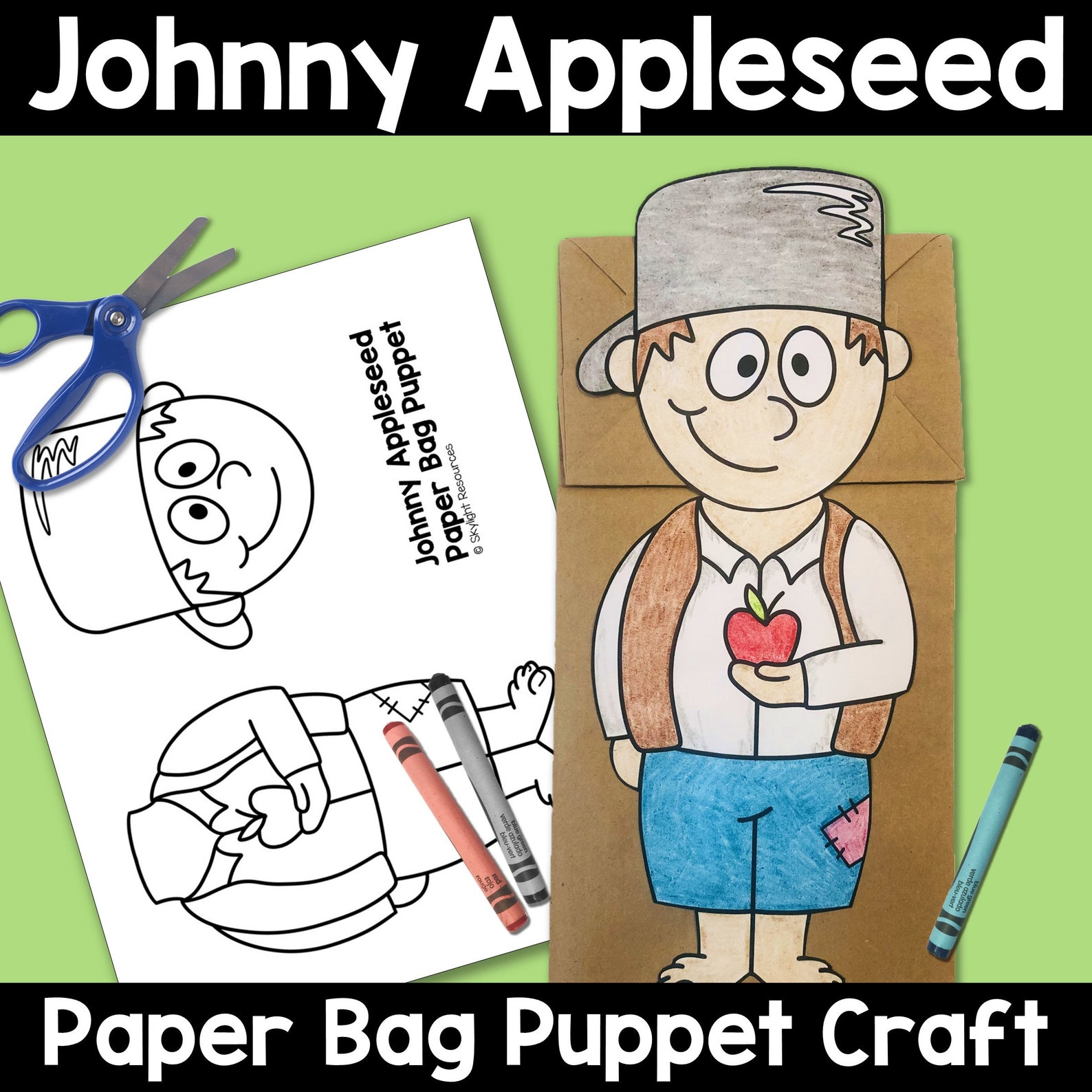 Johnny Appleseed Craft | Paper Bag Puppet Kids Activity - Etsy