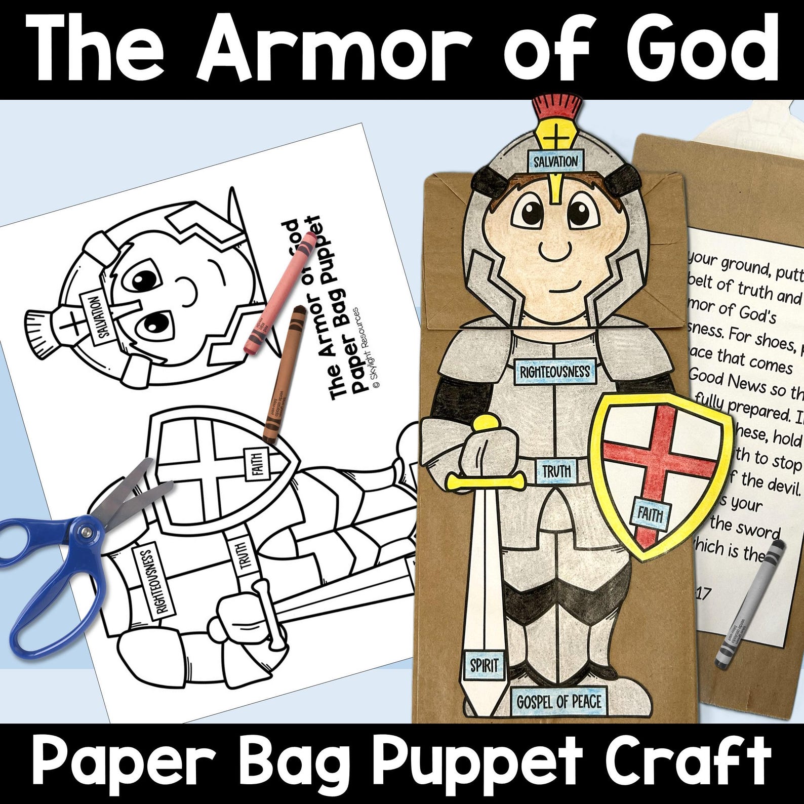 The Armor of God Paper Bag Puppet Bible Craft Activity - Etsy
