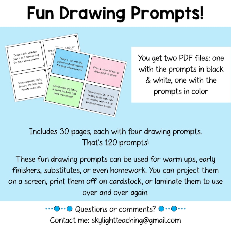 Drawing Prompts for Middle and High School Art Class - Etsy