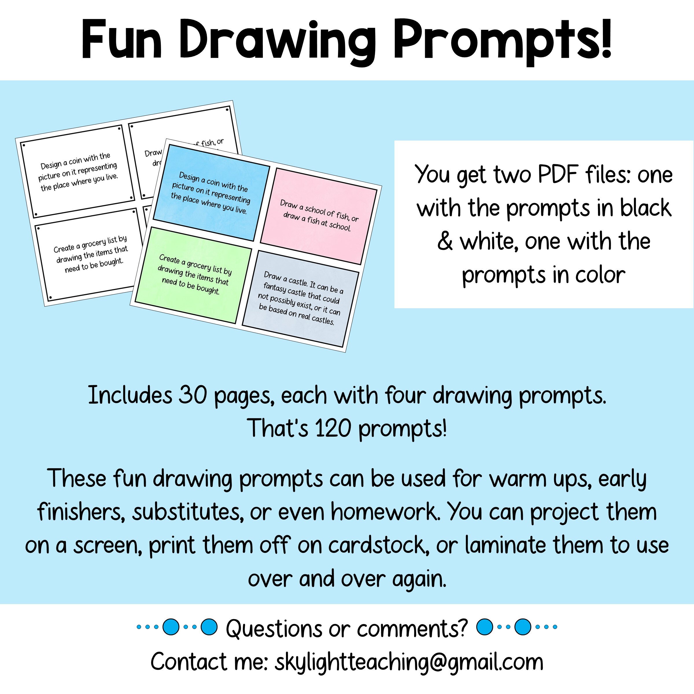 Drawing Prompts for Middle and High School Art Class - Etsy
