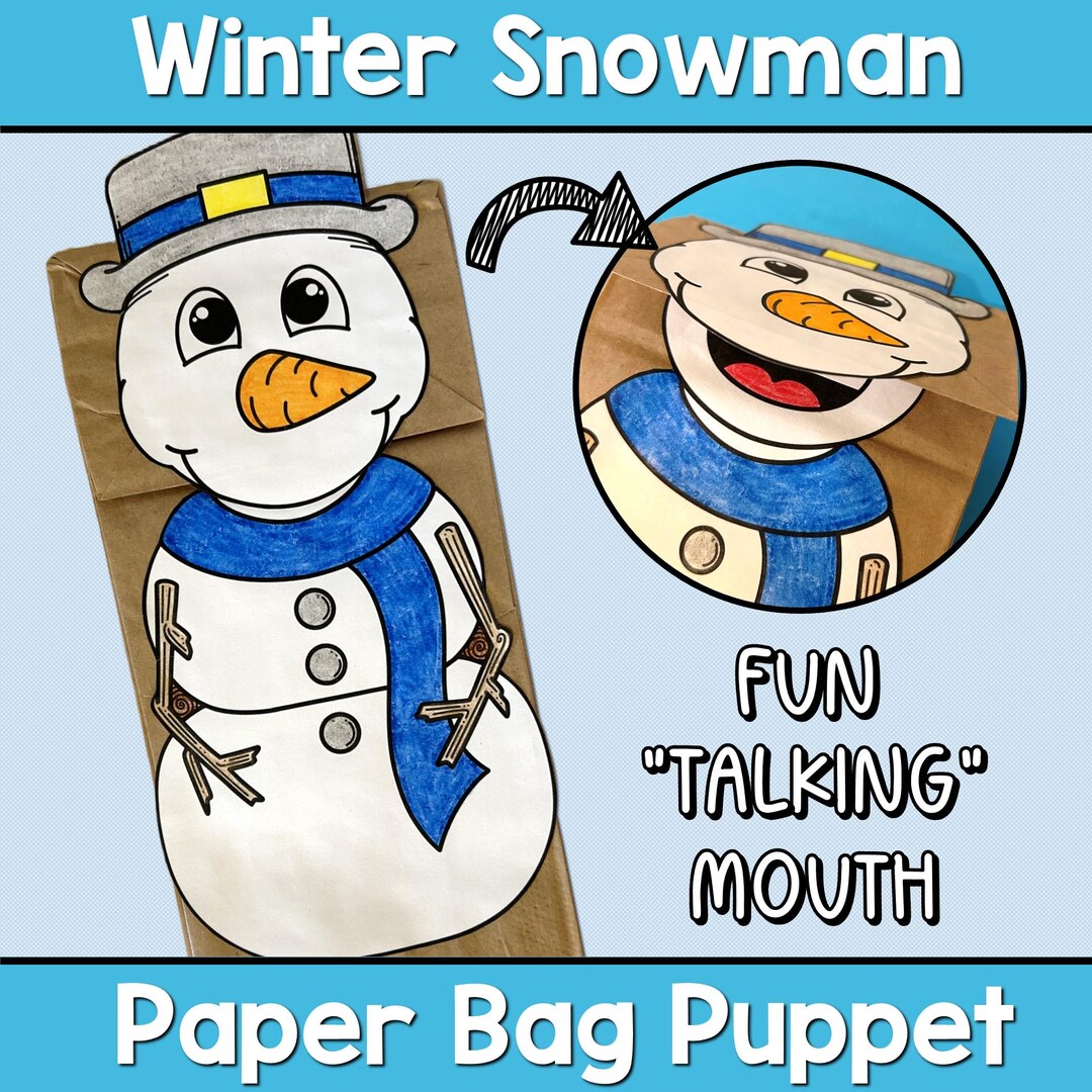 Snowman Paper Bag Puppet | Fun Winter Craft Activity for Kids - Etsy