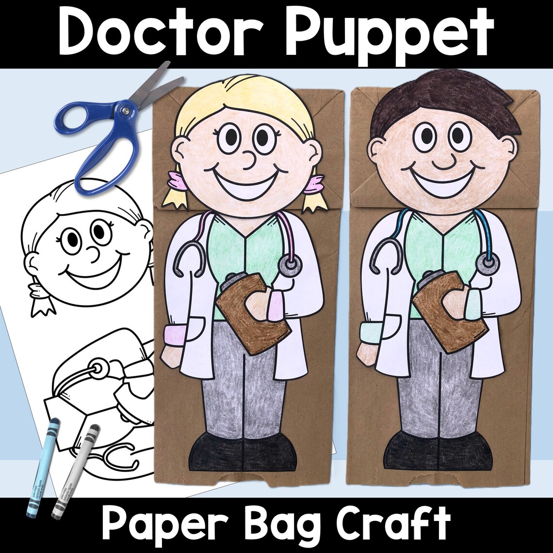 Doctor Paper Bag Puppet | Fun Community Helper Craft Activity for Kids ...