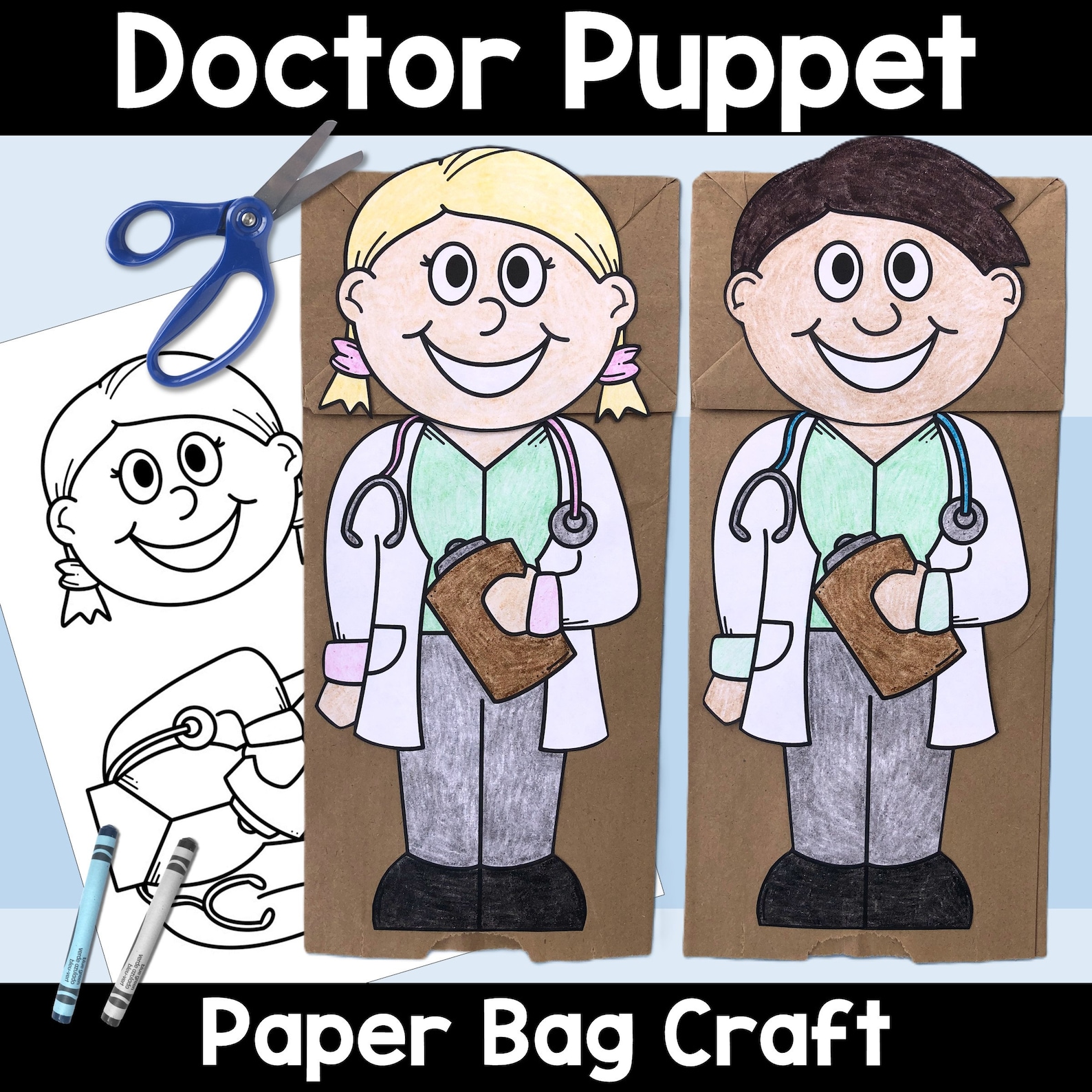 Doctor Paper Bag Puppet | Fun Community Helper Craft Activity for Kids ...