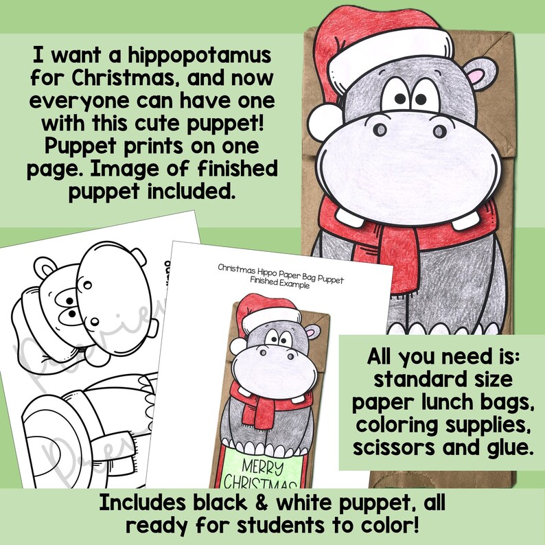 I Want a Hippopotamus for Christmas | Fun Hippo Paper Bag Puppet for ...