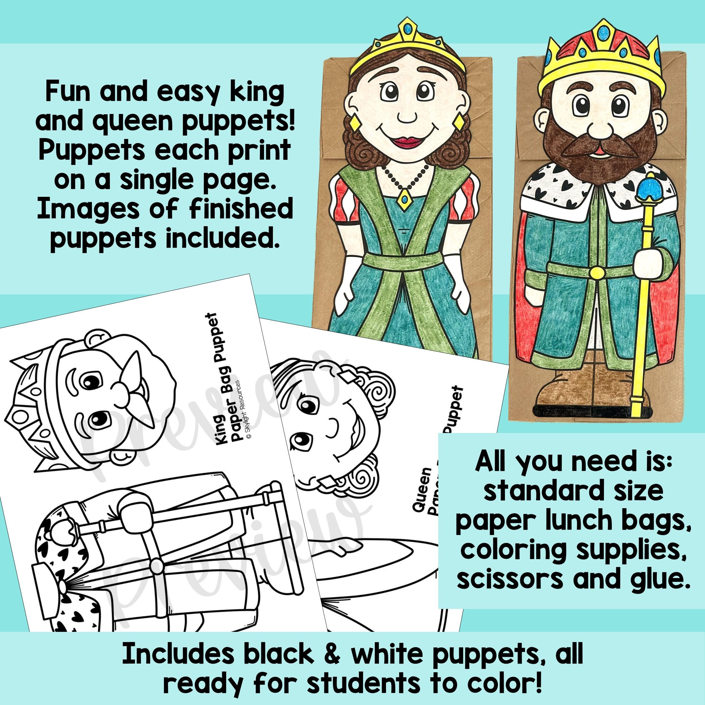 King and Queen Paper Bag Puppets Fun Craft Activity for Kids - Etsy
