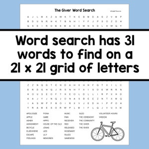 The Giver Word Search and Color by Number Novel Reading Questions, Fun ...