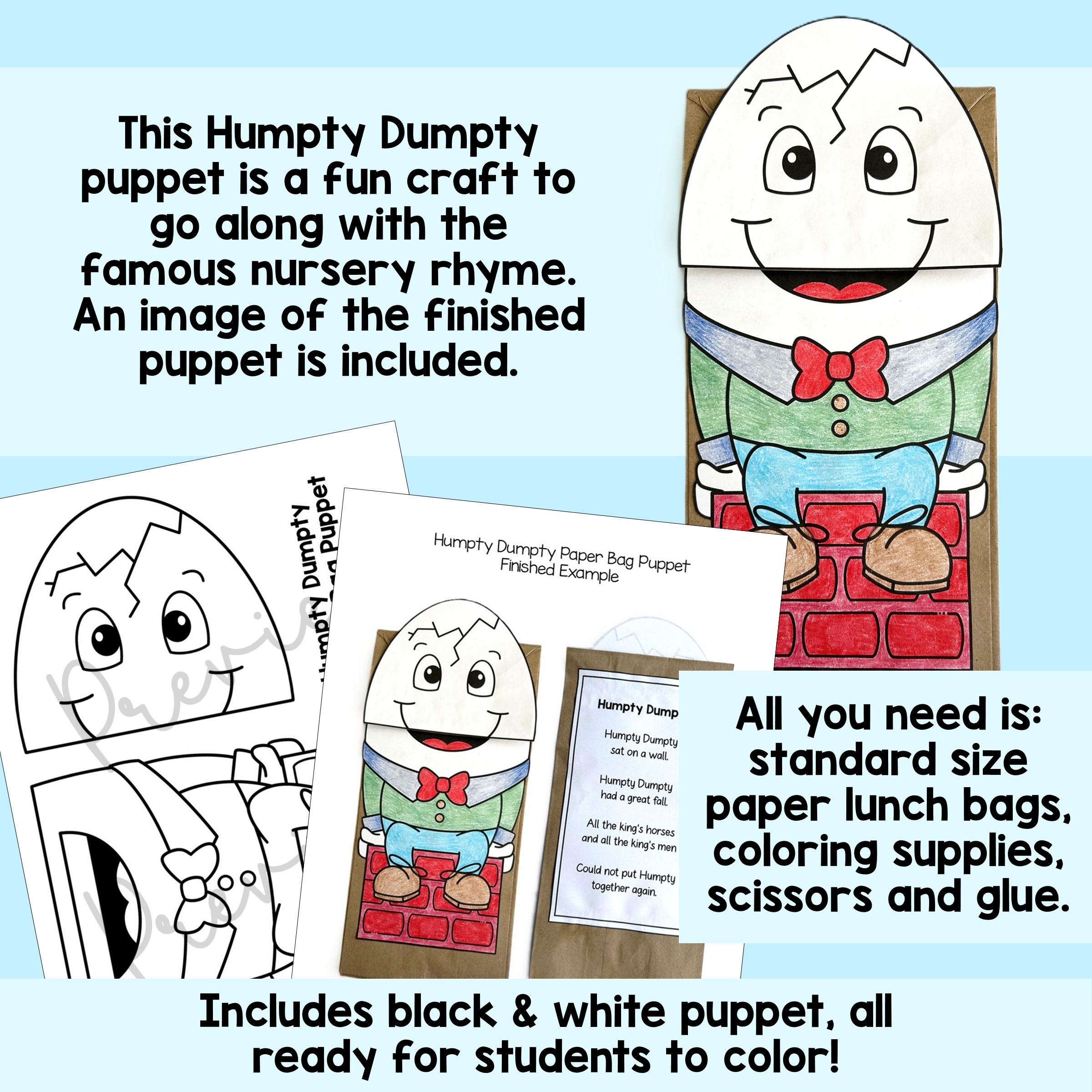 Humpty Dumpty Nursery Rhyme Paper Bag Puppet Classroom Craft Activity ...