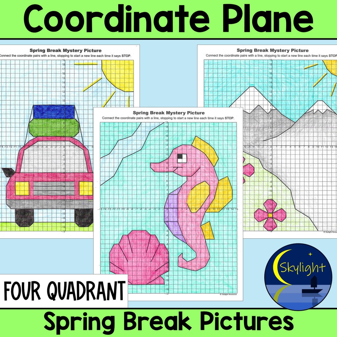 Spring Break Coordinate Plane Math Mystery Graphing Pictures in Four ...