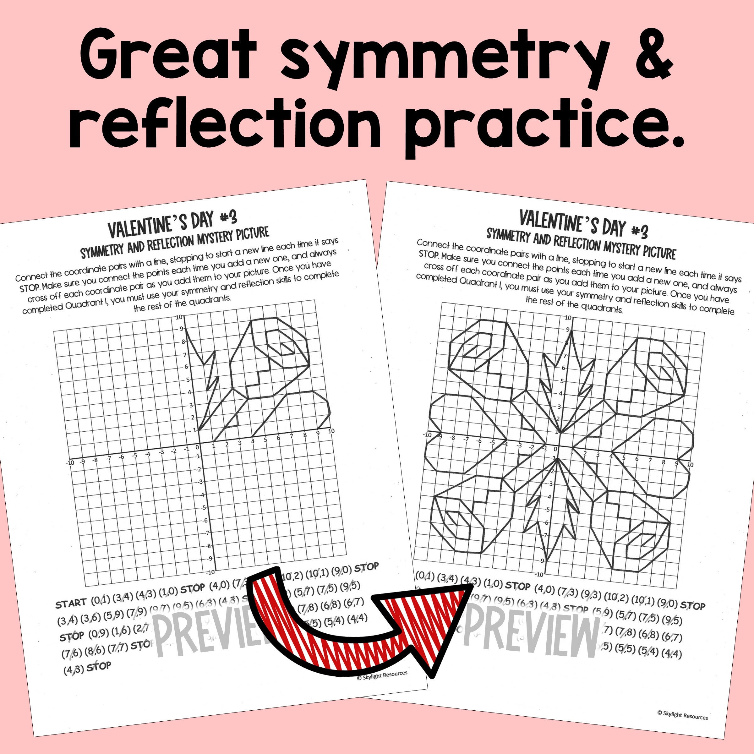 Valentine's Day Symmetry Reflection Coordinate Plane Mystery Math ...