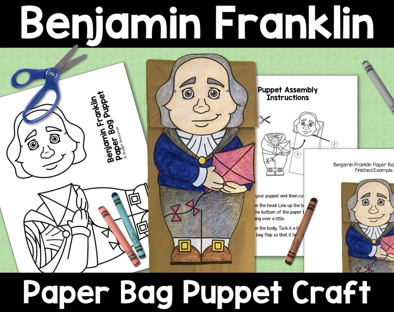 Benjamin Franklin History Craft | Paper Bag Puppet Kids' Activity - Etsy