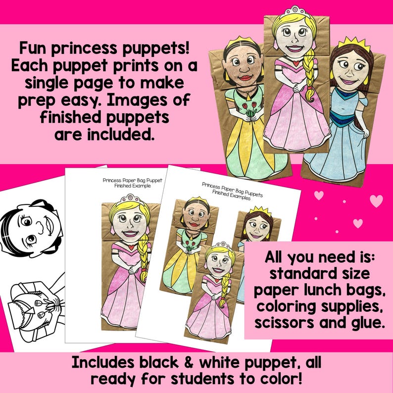 Princess Paper Bag Puppets | Fun Craft Activity for Kids - Etsy