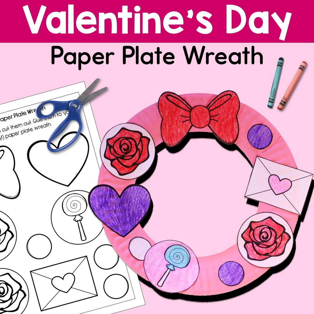 Valentine's Day Paper Plate Wreath Kids Craft Activity for Classroom or ...