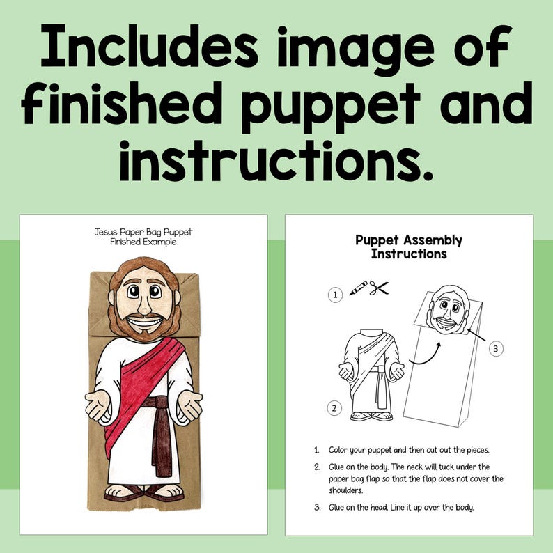 Jesus Paper Bag Puppet Craft Activity, Fun Christian Art Project for ...