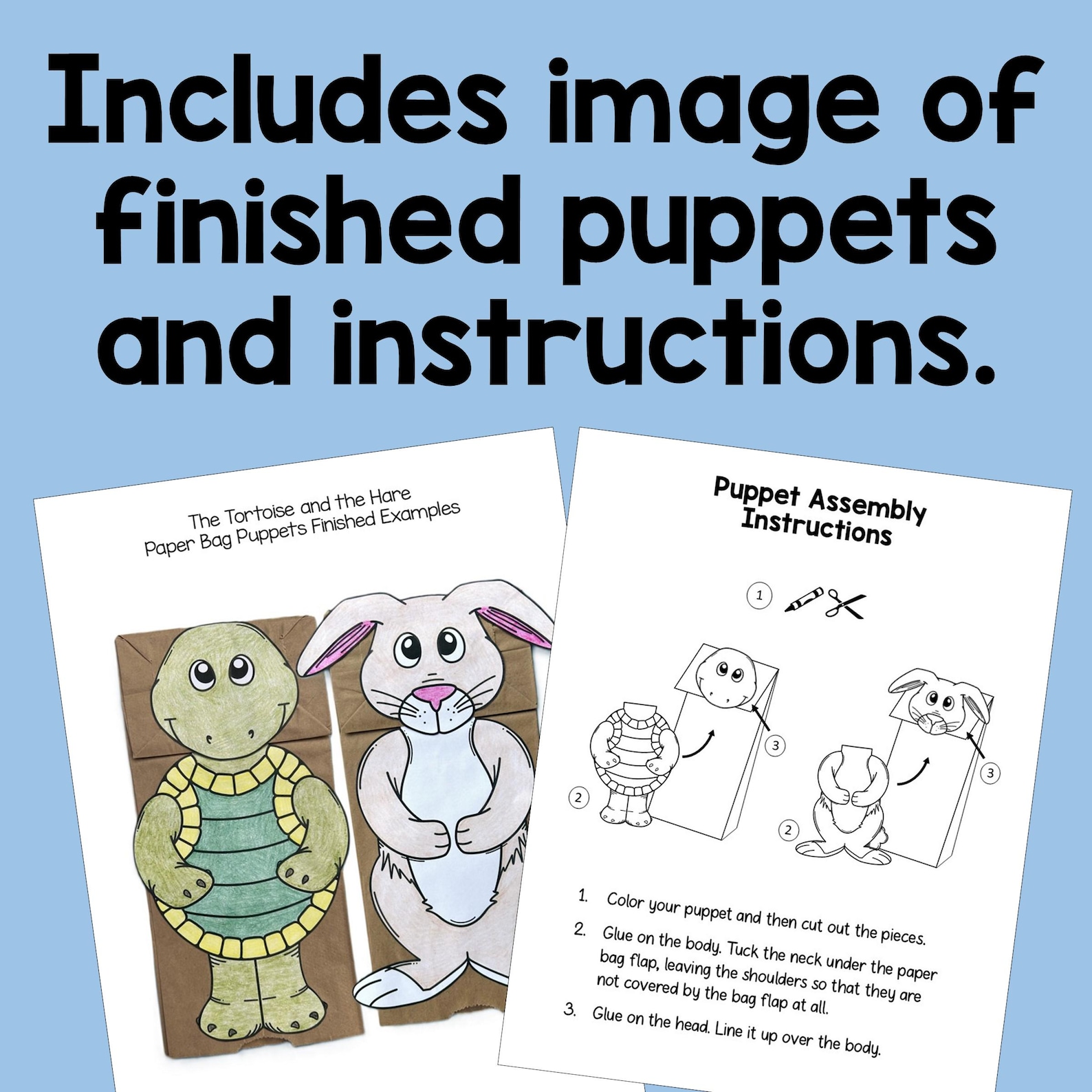 Aesop's Fables the Tortoise and the Hare Paper Bag Puppets Fun Craft ...