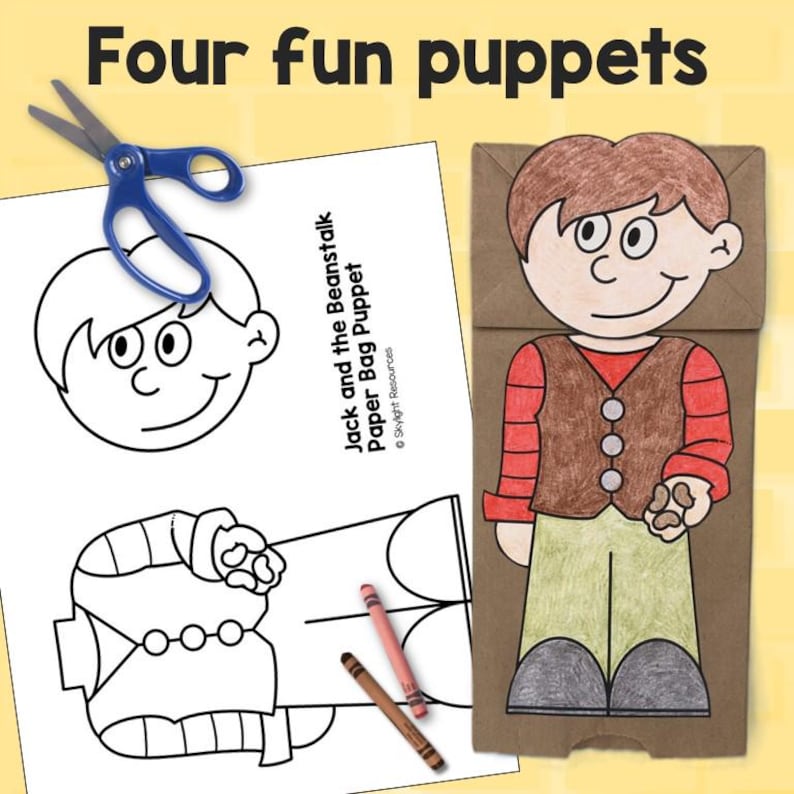 Jack and the Beanstalk Paper Bag Puppets, Story Retell Craft Activity ...