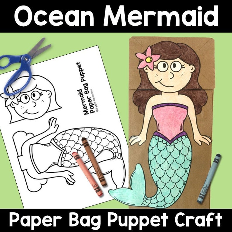 Paper Bag Puppet Craft | Mermaid Summer Ocean Theme | Fun Activity for ...