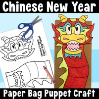 Chinese Dragon Coloring Craft Printable, Lunar New Year Puppet Show Art ...