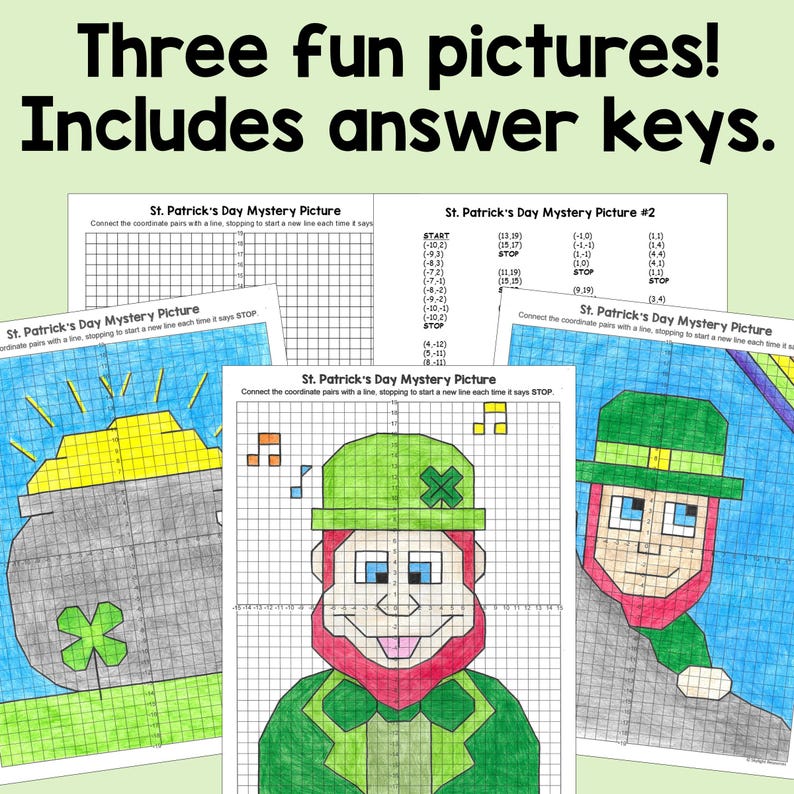 St. Patrick's Day Four Quadrant Coordinate Plane Math Mystery Graphing ...
