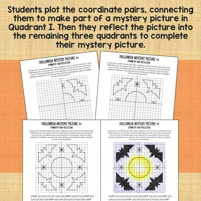 Halloween Symmetry and Reflection Coordinate Plane Mystery Graphing ...