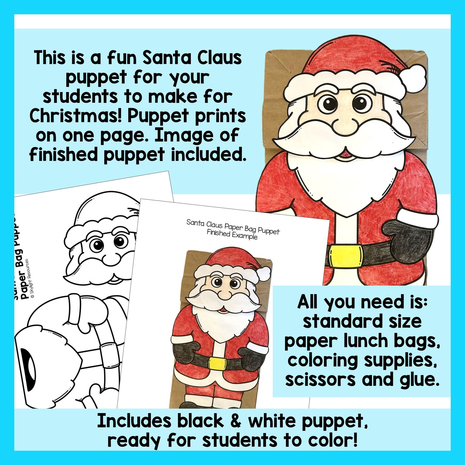 Santa Claus Paper Bag Puppet Christmas Craft Activity for Kids - Etsy